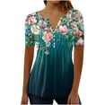 Lolmot Womens Plus Size Floral Printed Short Sleeve Henley V Neck T