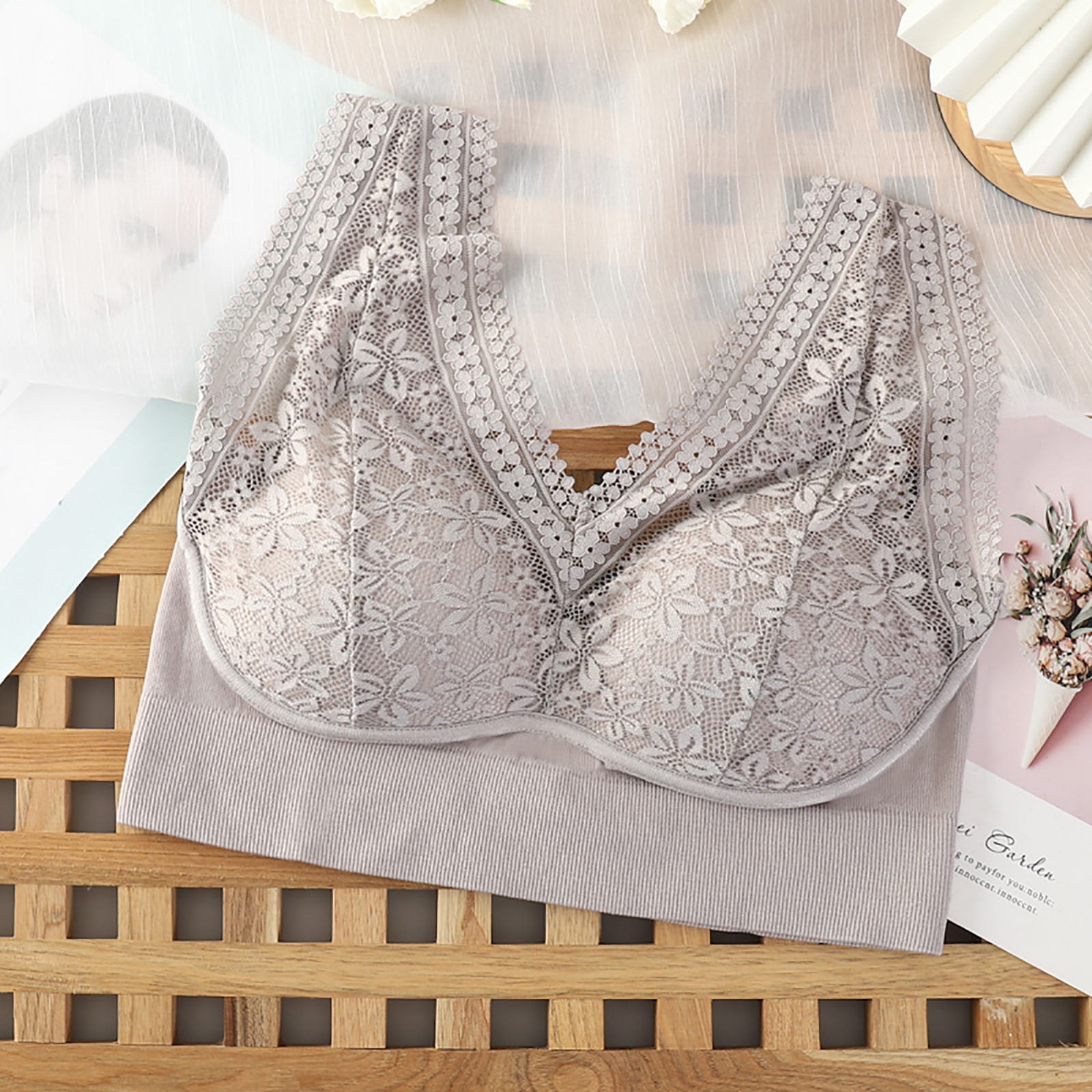 Lolmot Women's Plus Size Support Bra Sheer Wirefree Bra with Support ...