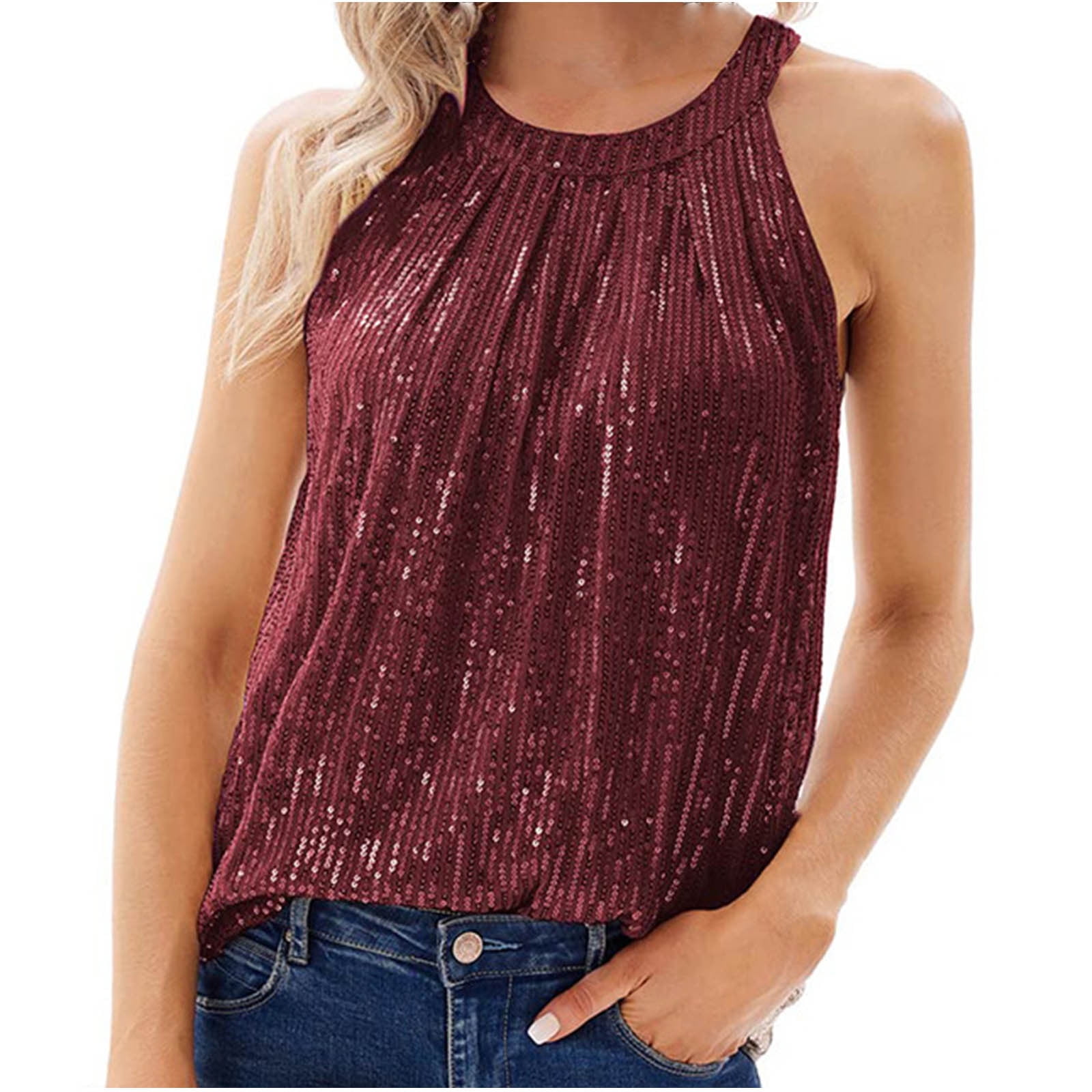 Lolmot Women's Sequin Tops Halter Glitter Camisole Cocktail Party Club ...