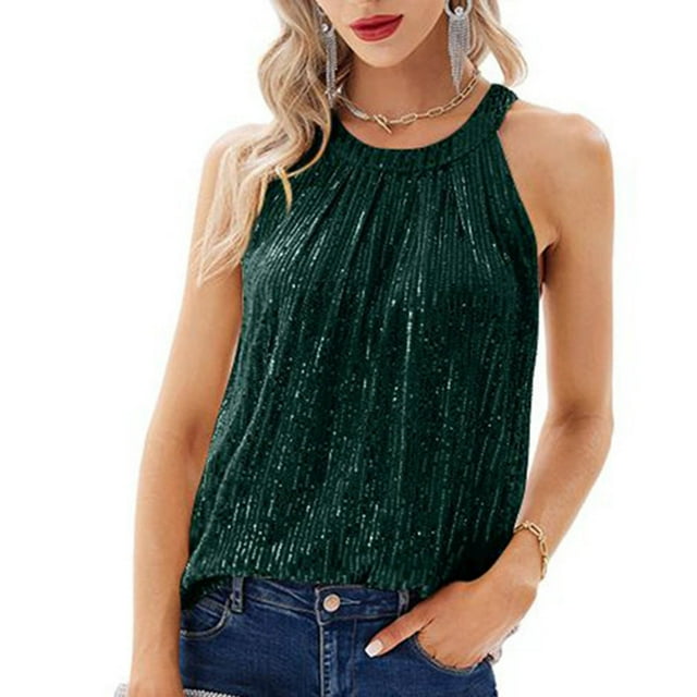 Lolmot Women's Sequin Tops Halter Glitter Camisole Cocktail Party Club ...
