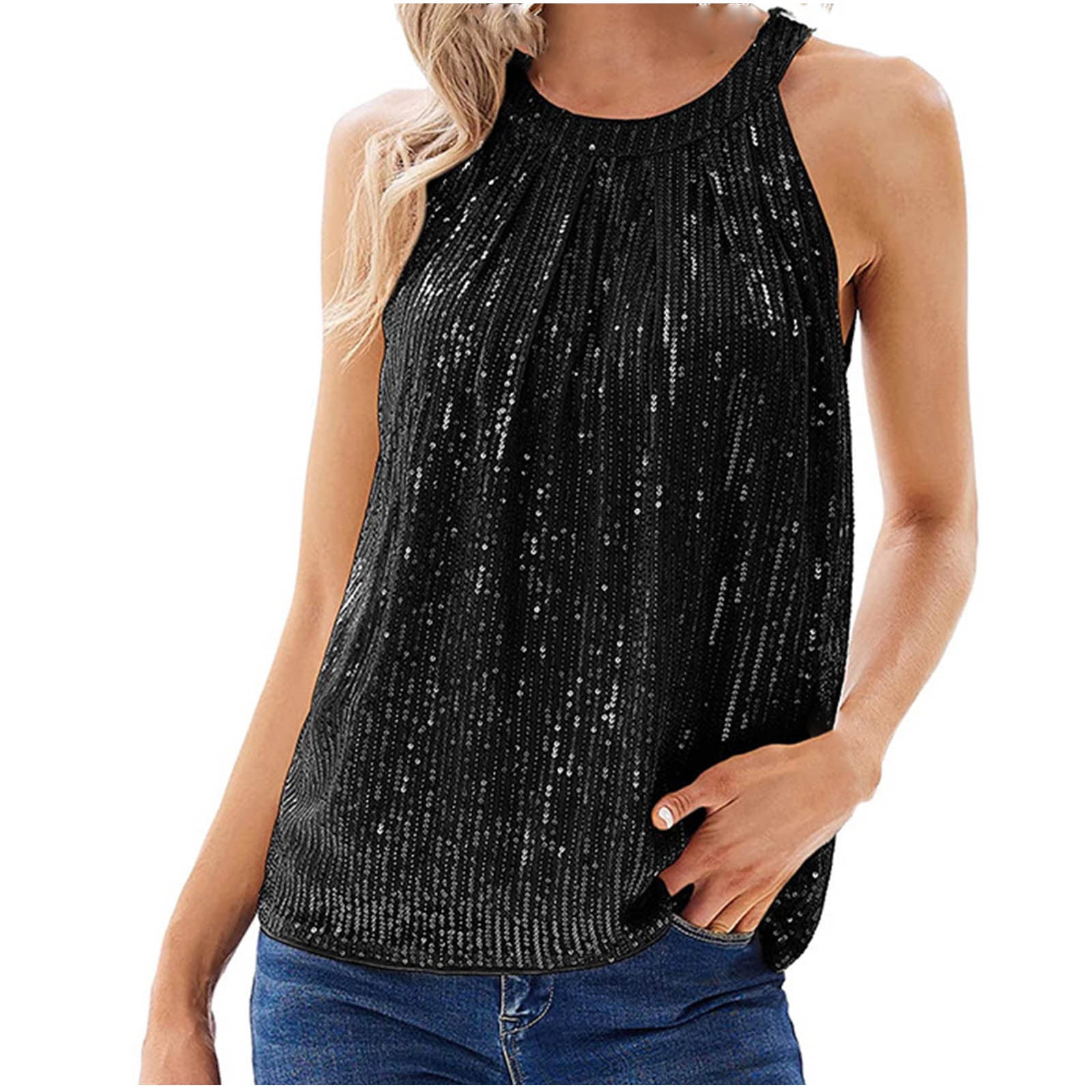Lolmot Women's Sequin Tops Halter Glitter Camisole Cocktail Party Club ...