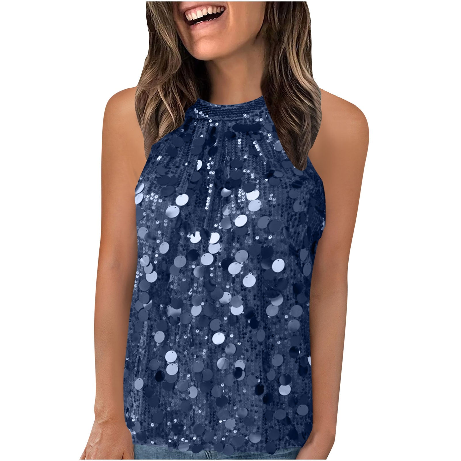 Lolmot Womens Sequin Tops Halter Glitter Camisole Cocktail Party Club
