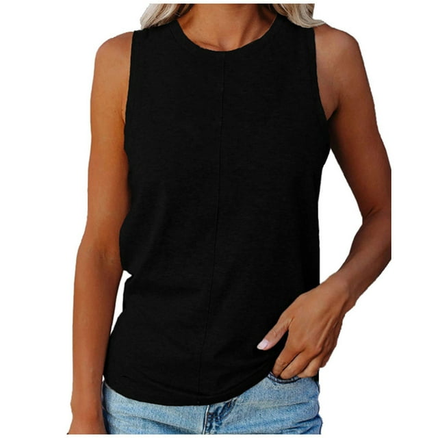 Lolmot Womens Crewneck Sleeveless Solid Color Tank Tops Summer Casual ...