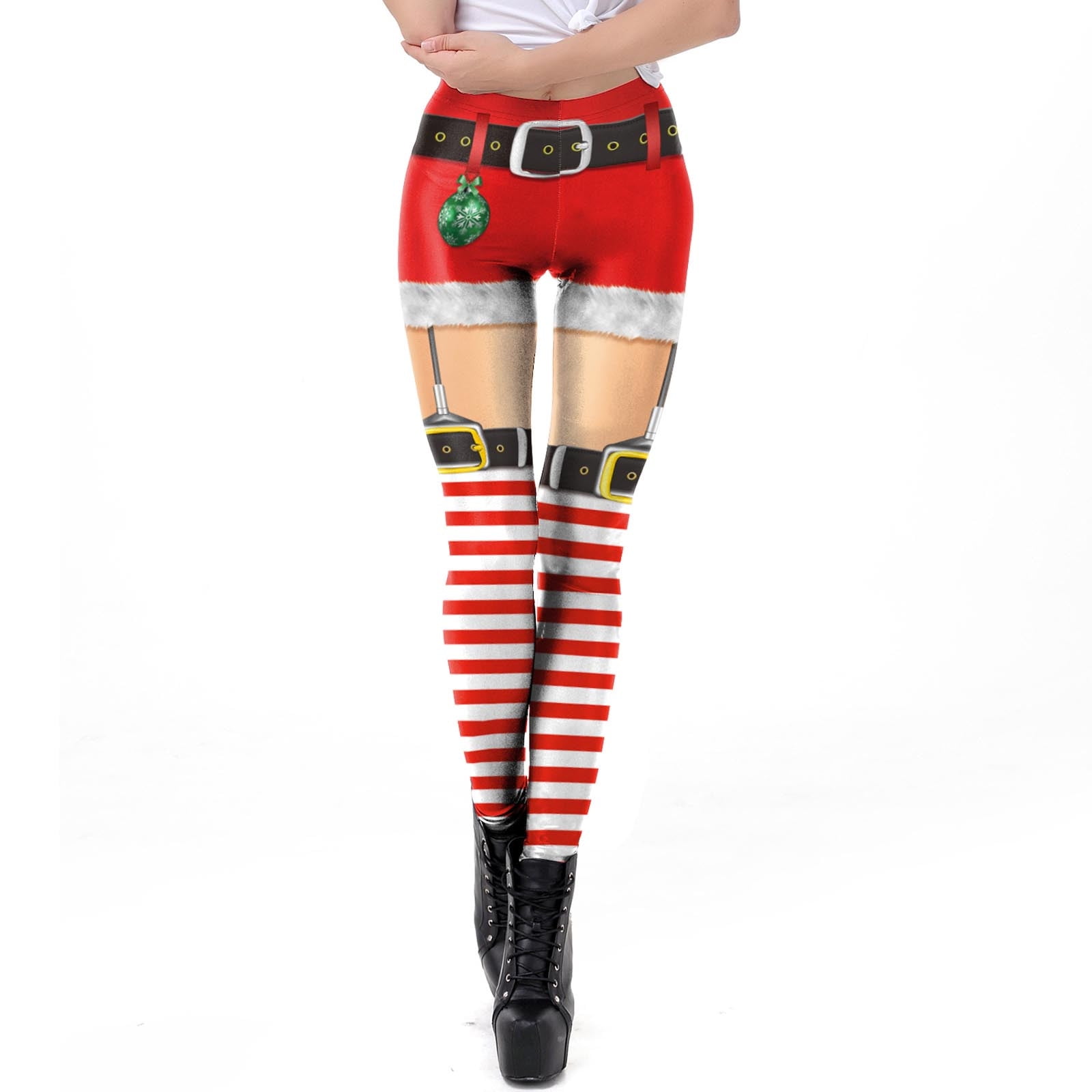 Lolmot Womens Funny 3D Printed Ugly Christmas Leggings Santa Claus ...