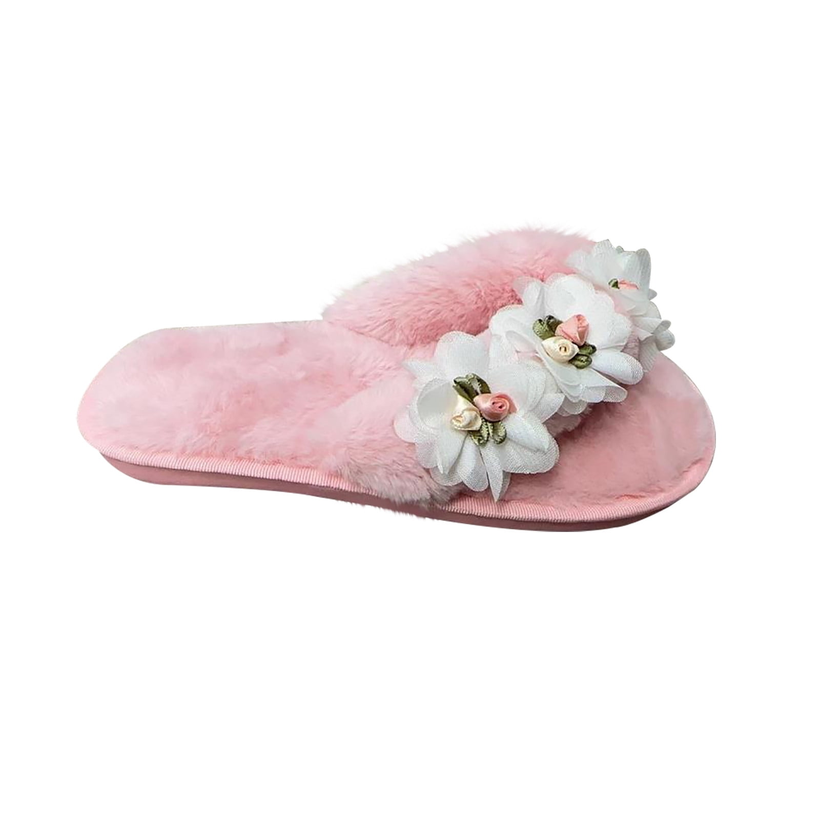 Lolmot Womens Winter Fuzzy Cute Flower Thong Flip Flops Beach Clip Toe ...