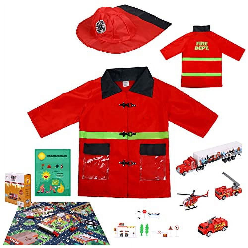 Lolo Toys Kids Firefighter Toys, Costume and Road Play Mat Set for Boys ...