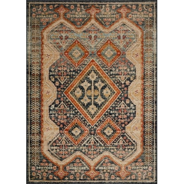 Loloi II Layla Printed Oriental Distressed Red / Navy Area Rug ...