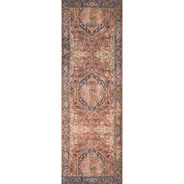 Loloi II Layla Printed Oriental Distressed Red / Navy Area Rug ...