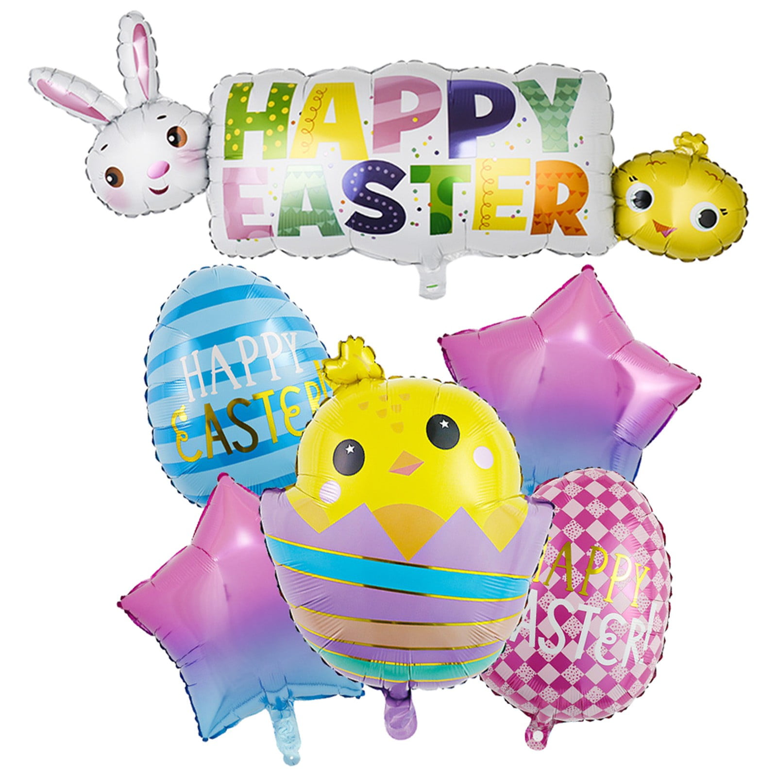 Lolynie 7 Pcs Easter Balloons Large Bunny Chicken Egg Shaped Mylar Foil ...