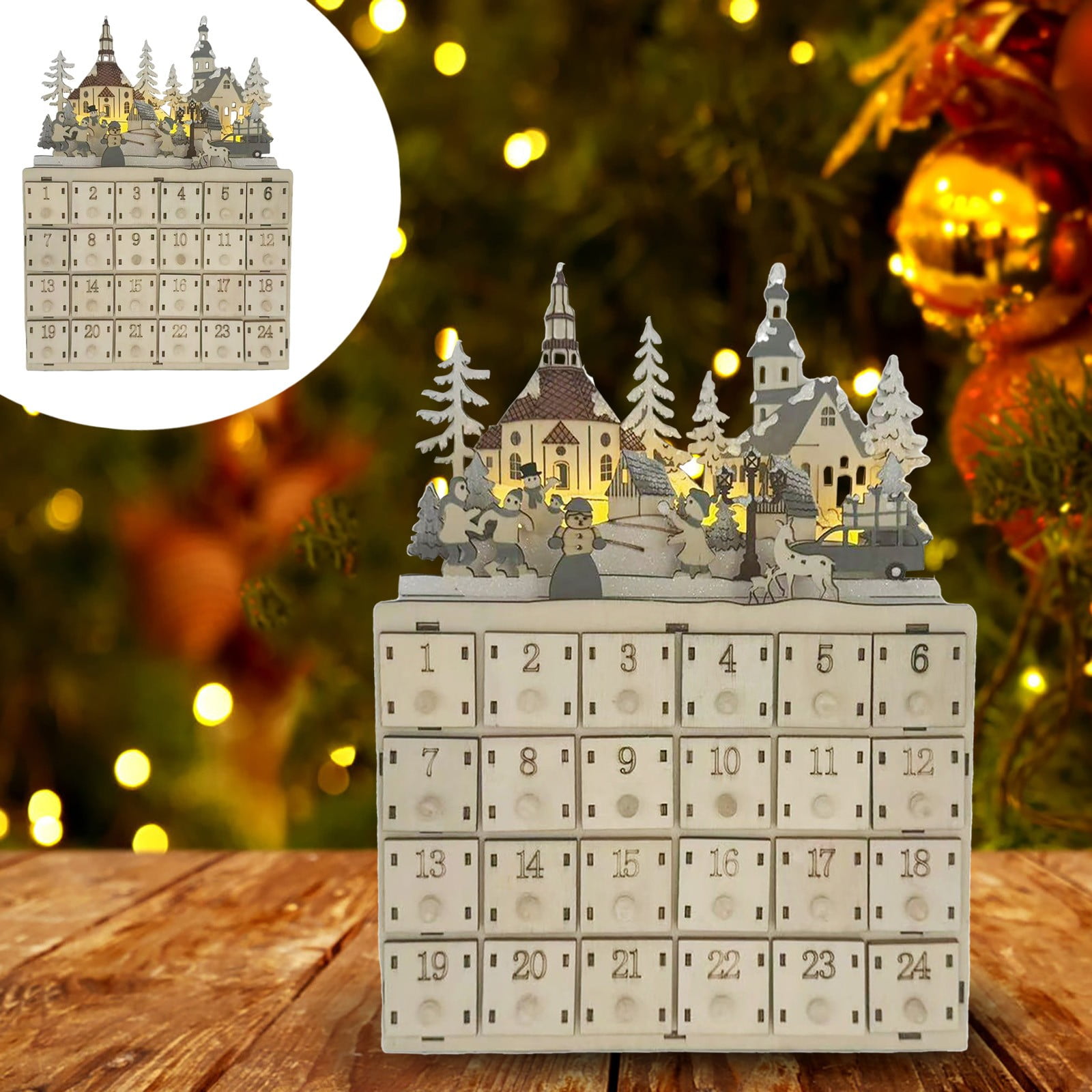 Lolynie Christmas Advent Calendar Countdown To Christmas Wooden Led ...