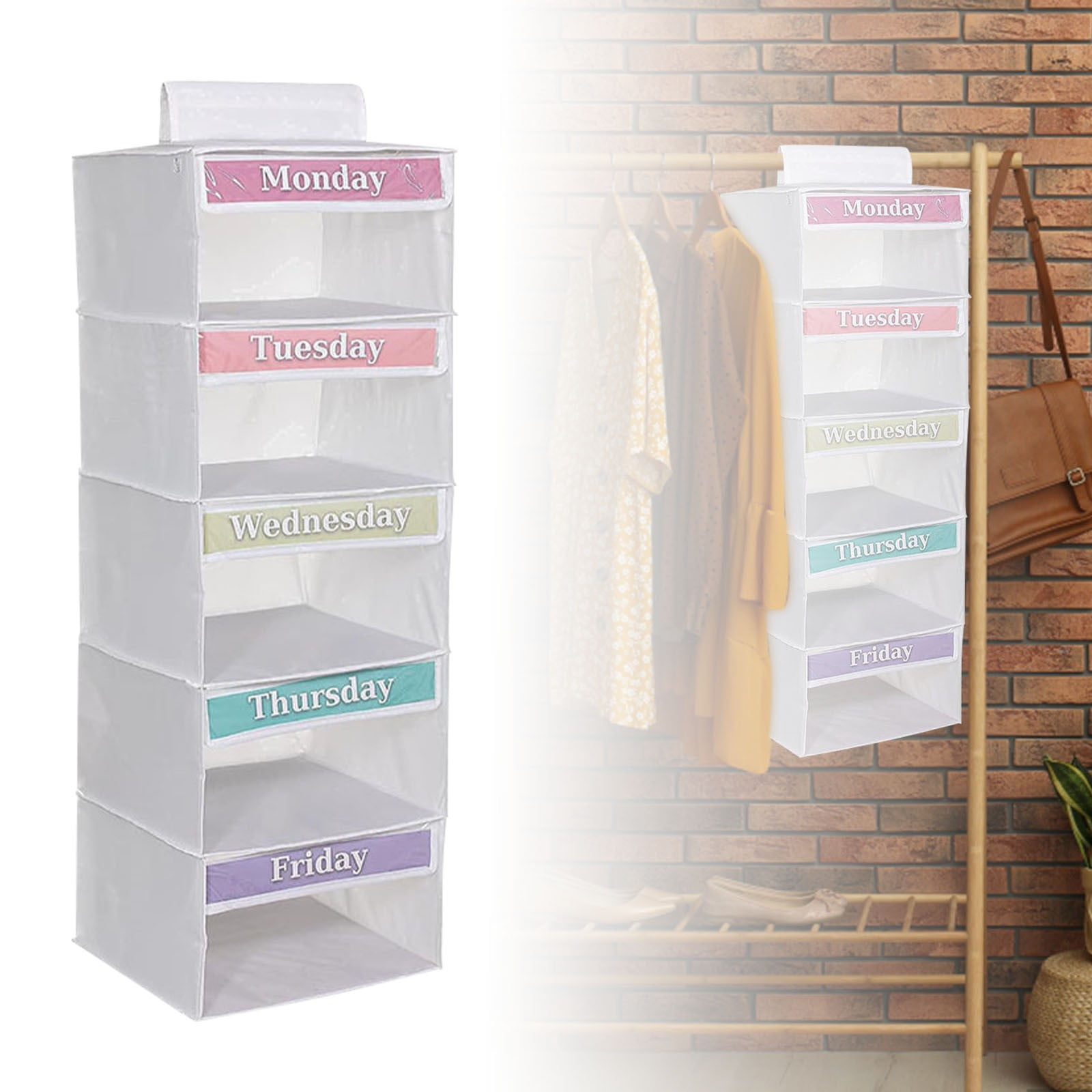 Lolynie Closet Organizer With Day Labels, Foldable Hanging Storage ...