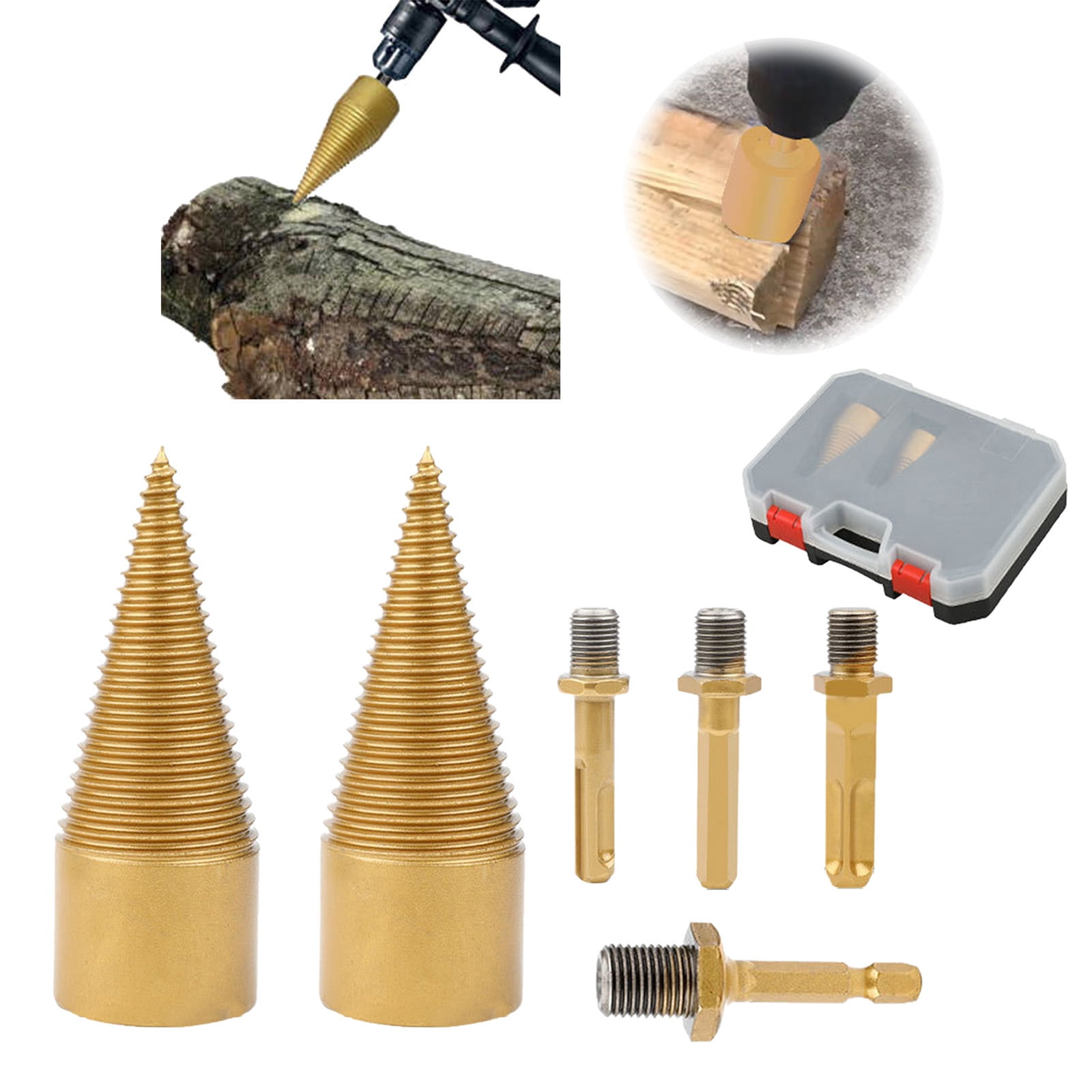 Lolynie Firewood Drill Bit Set With 4 Handles Detachable Fire Wood ...