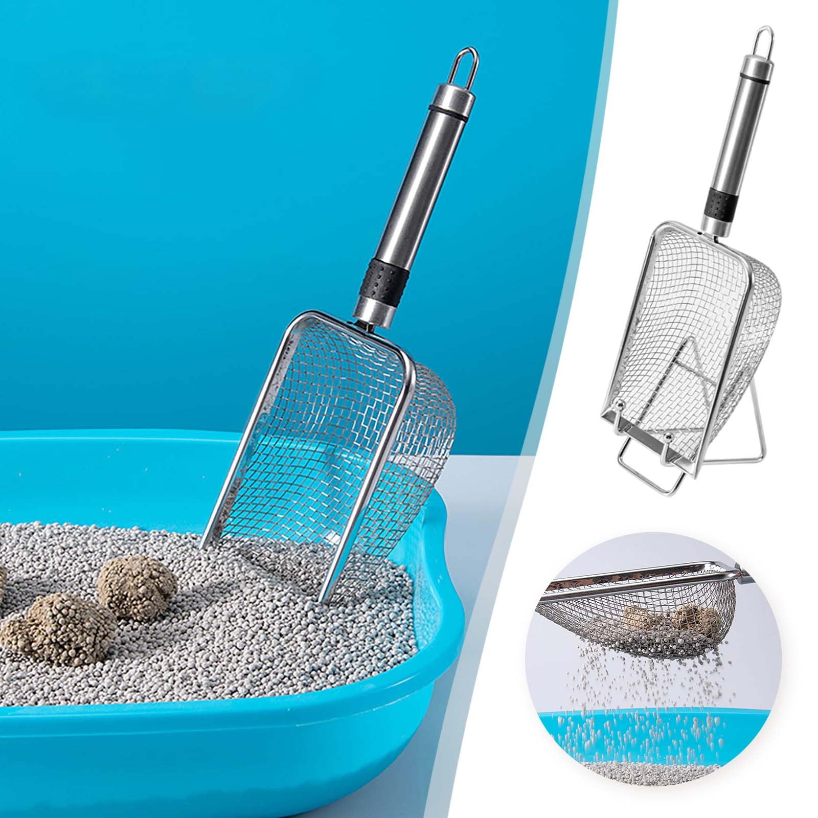 Lolynie Metal Cat Litter & Base Combo Fine Mesh Hole Design Efficient ...