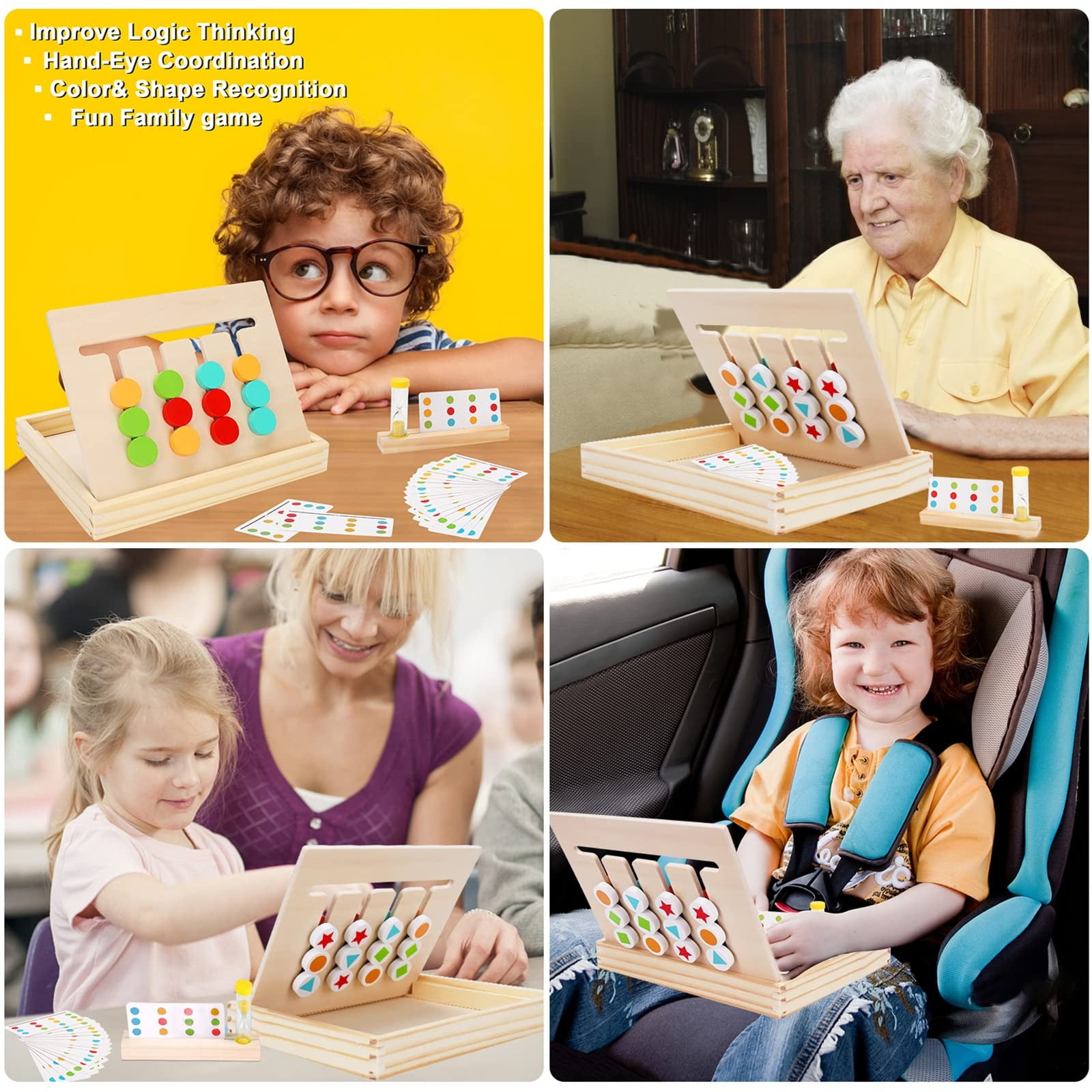 Lolynie Montessori Learning Toys Slide Puzzle Color & Shape Matching ...