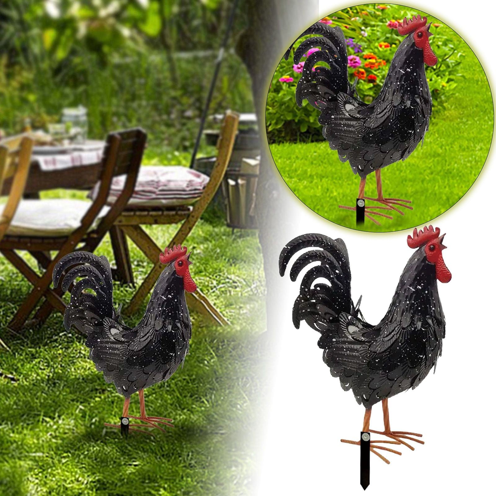 Lolynie Rooster Garden Statue Sculpture Metal Chicken Yard Decor ...