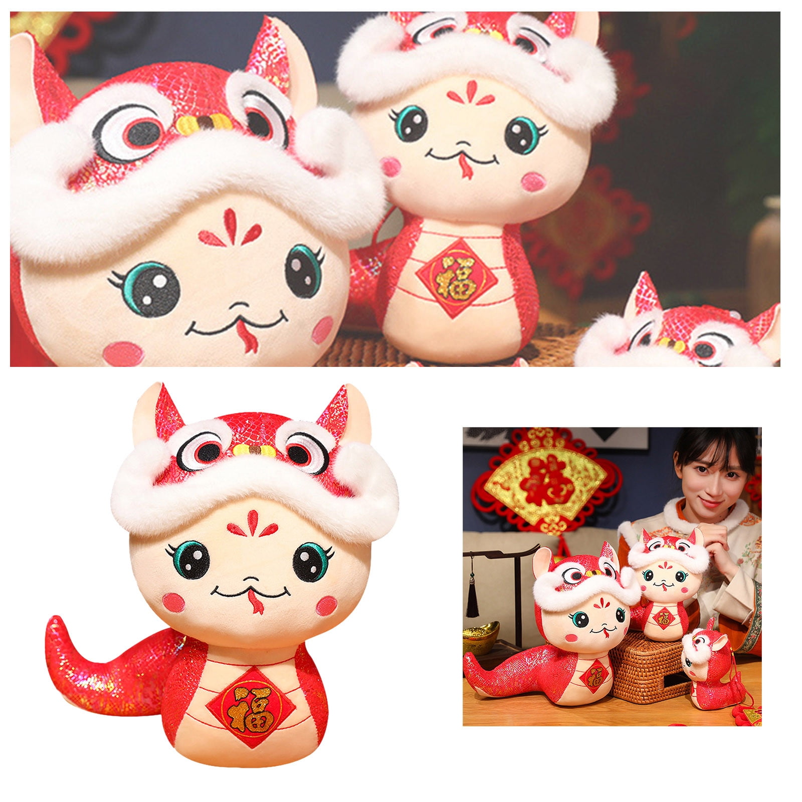 Lolynie Snake Year Mascot Plush Doll Cartoon Lucky Zodiac Snake Plush ...