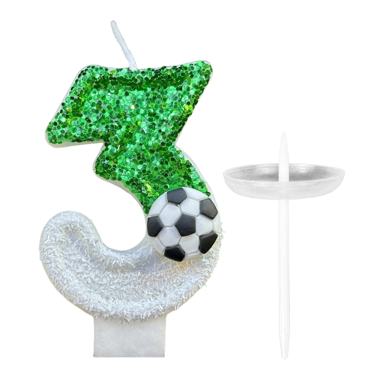 Lolynie Soccer Football Birthday Candles | 3D Green Glitter Cake Topper ...