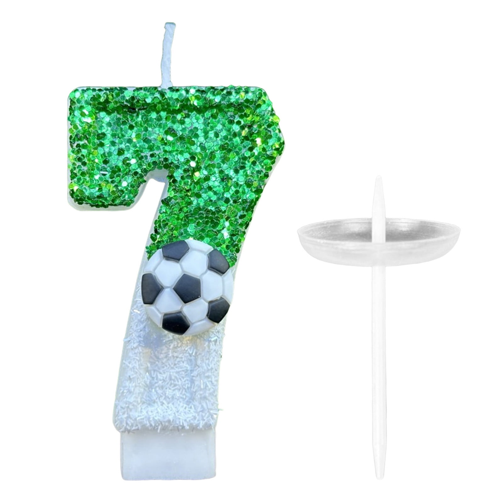 Lolynie Soccer Football Birthday Candles | 3D Green Glitter Cake Topper ...