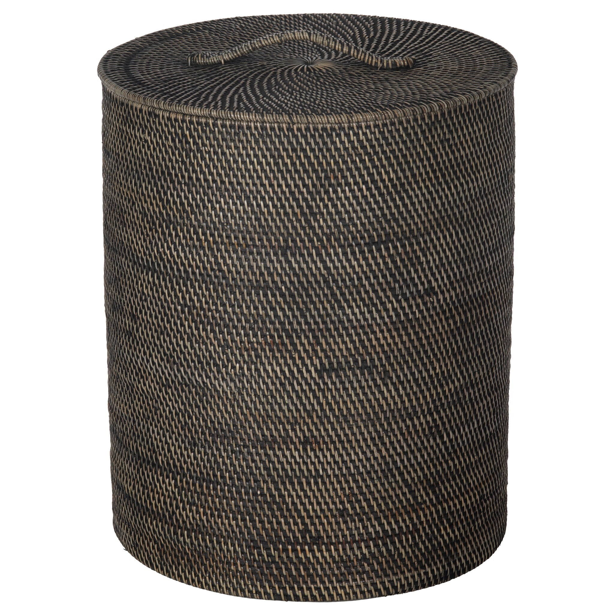 Kouboo Loma Round Rattan Hamper And Laundry Basket With Removable Liner ...
