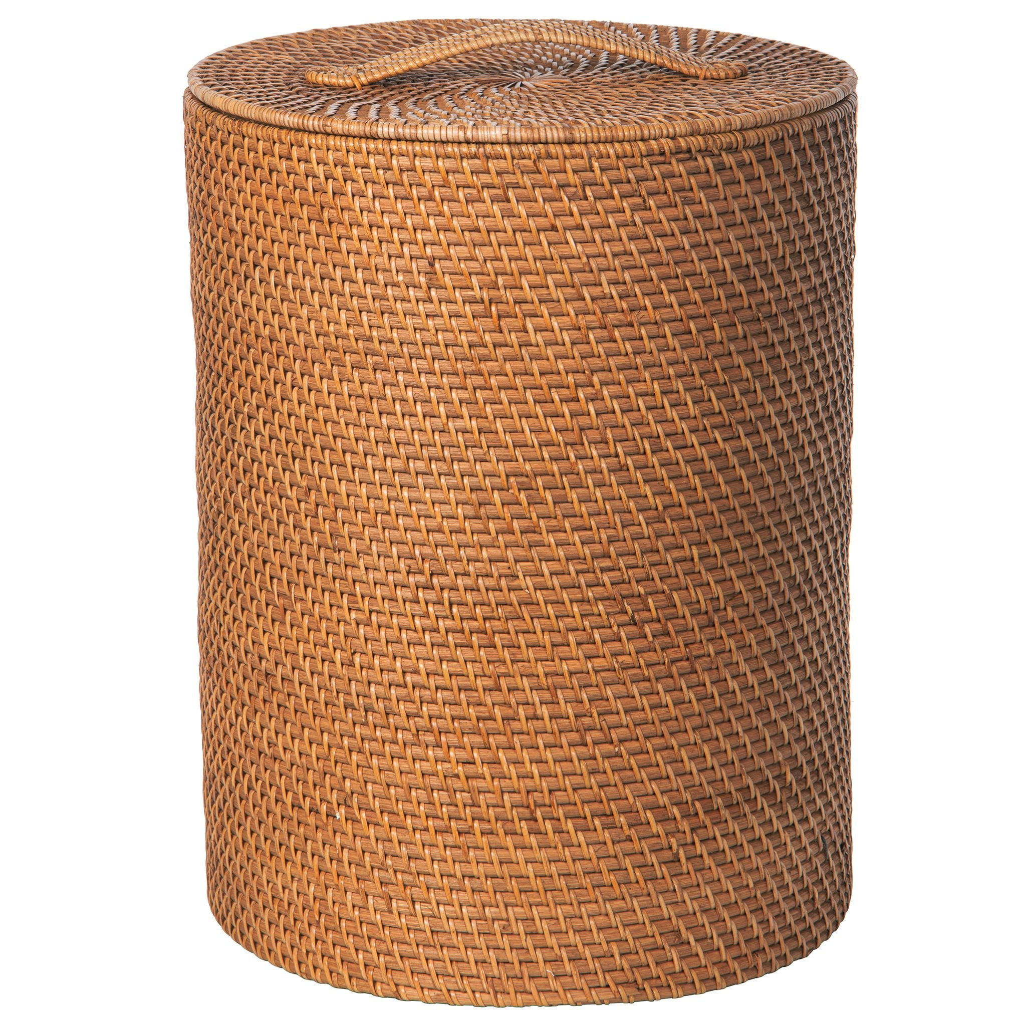 Kouboo Loma Round Rattan Hamper, Handmade Wicker Laundry Basket with ...