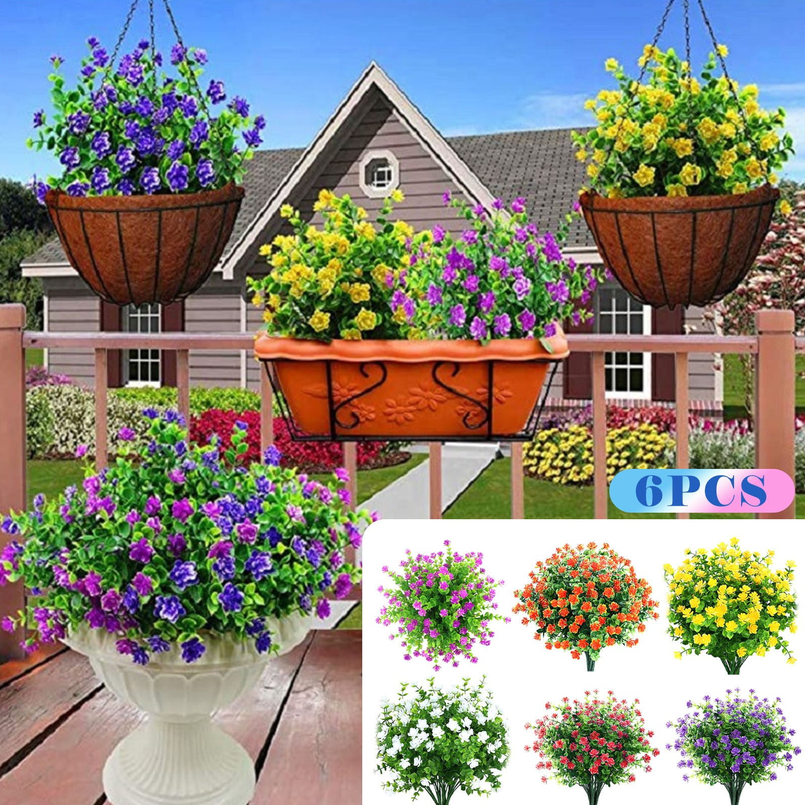 Lomaiwei 6 Pcs Outdoor Artificial Flowers,No Fade Fake Boxwood Plants ...