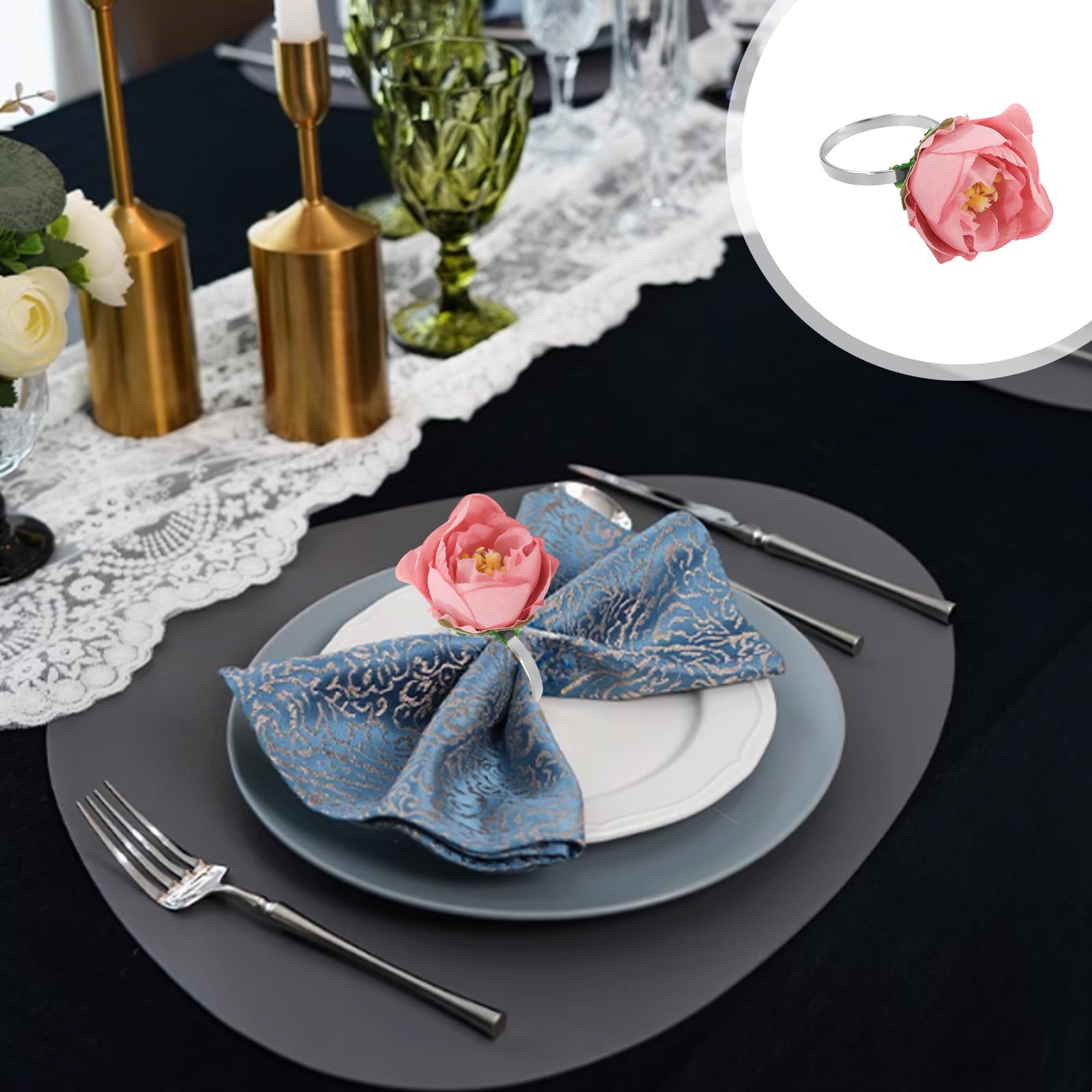 Lomaiwei Rose Flower Napkin Rings - Alloy Clasp for Valentine's ...