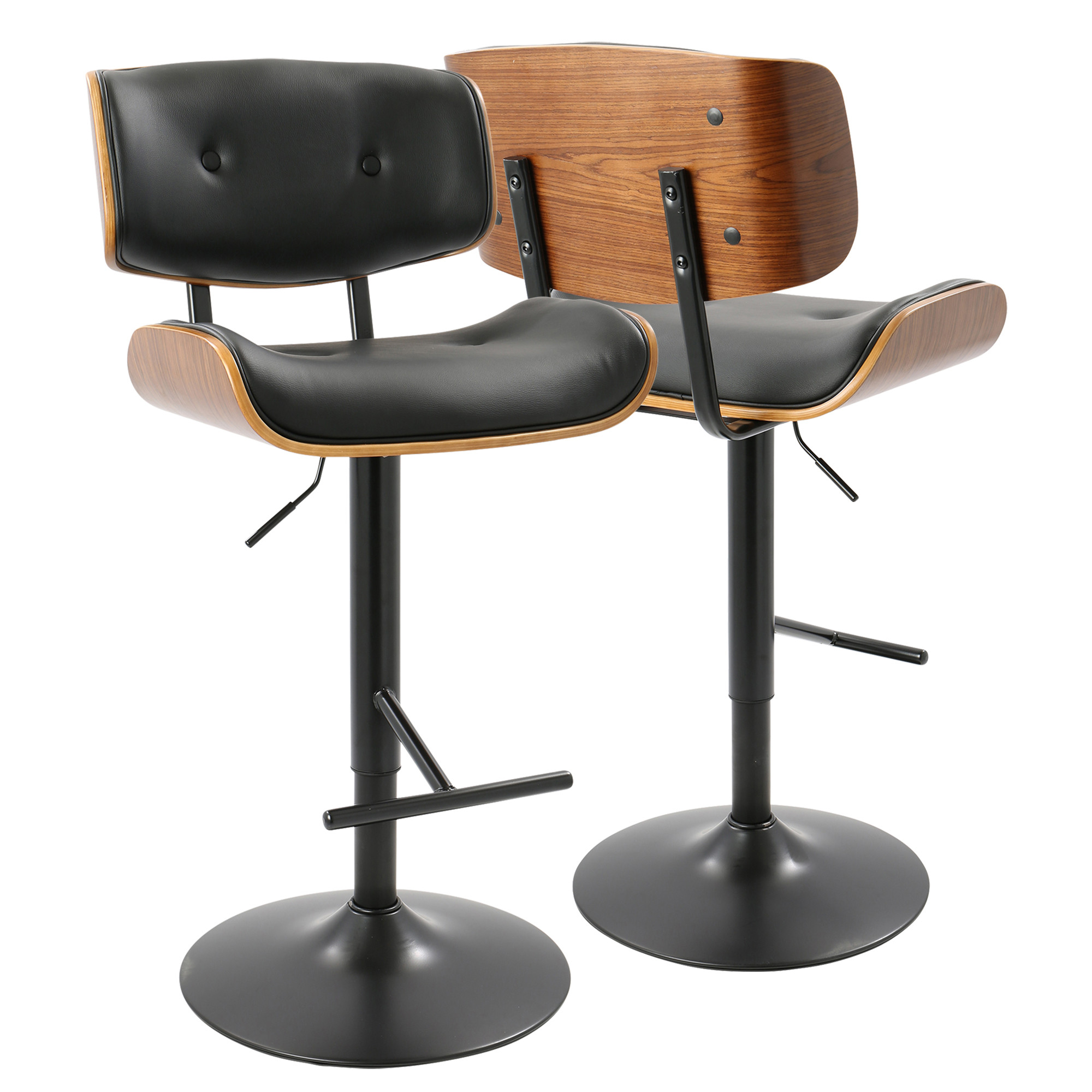 Vasari Mid-Century Modern Adjustable Barstool with Swivel in Walnut and ...