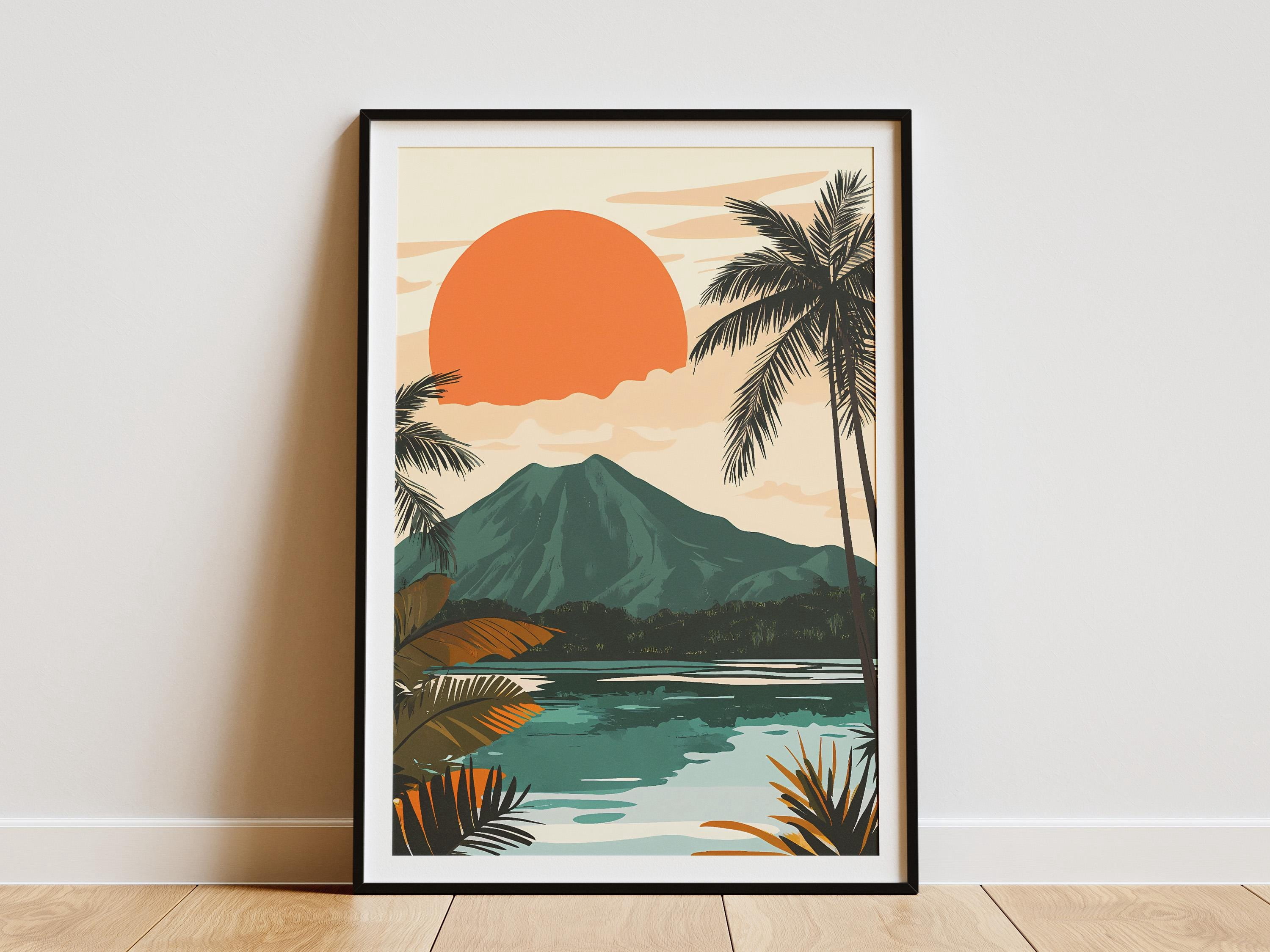 Lombok Island Indonesia Poster Tropical Palm Tree Sunset Nature Art ...