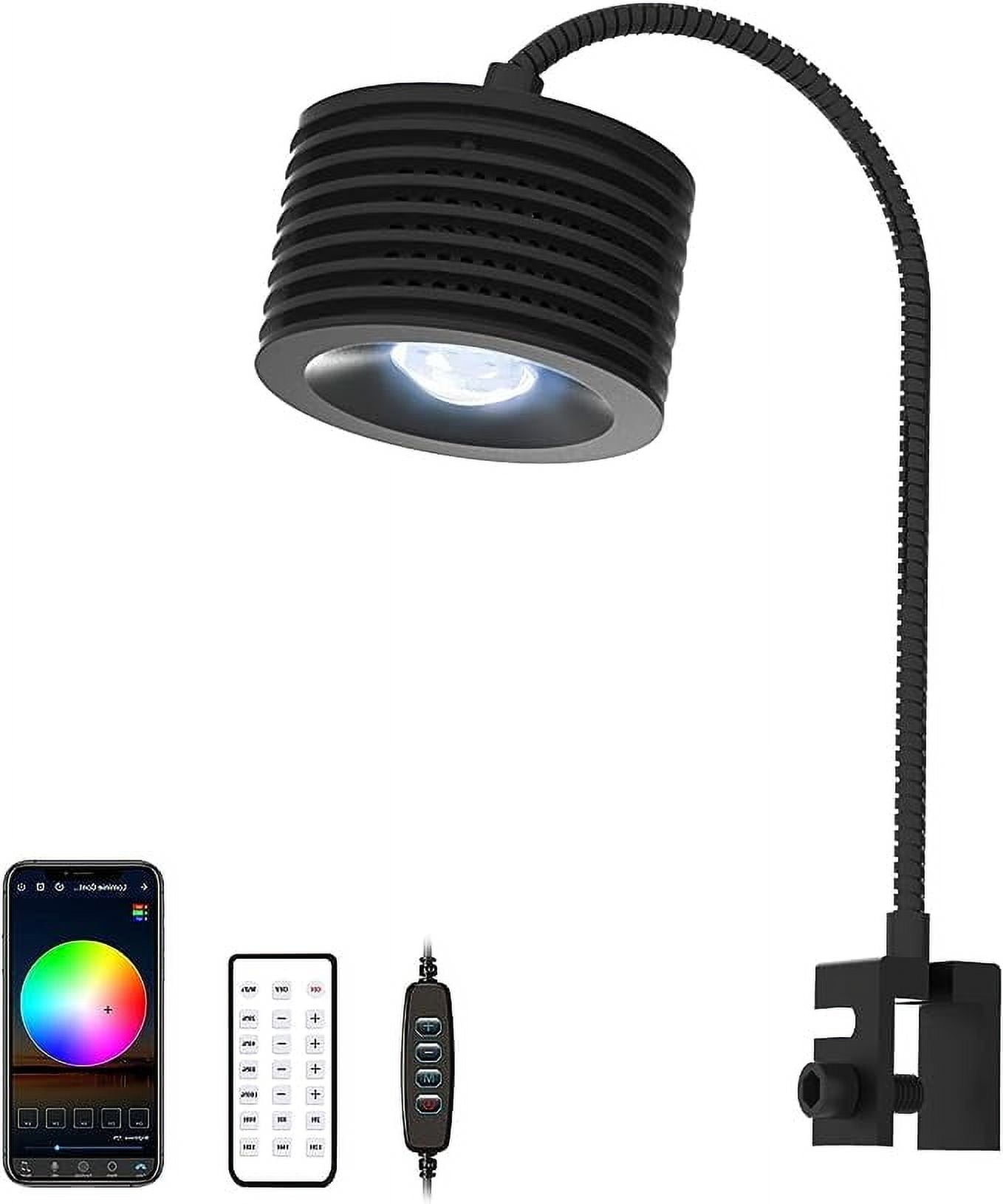 Lominie Small LED Aquarium Light, Full Spectrum & Clip-On, Round Saltwater Fish Tank Light with ...
