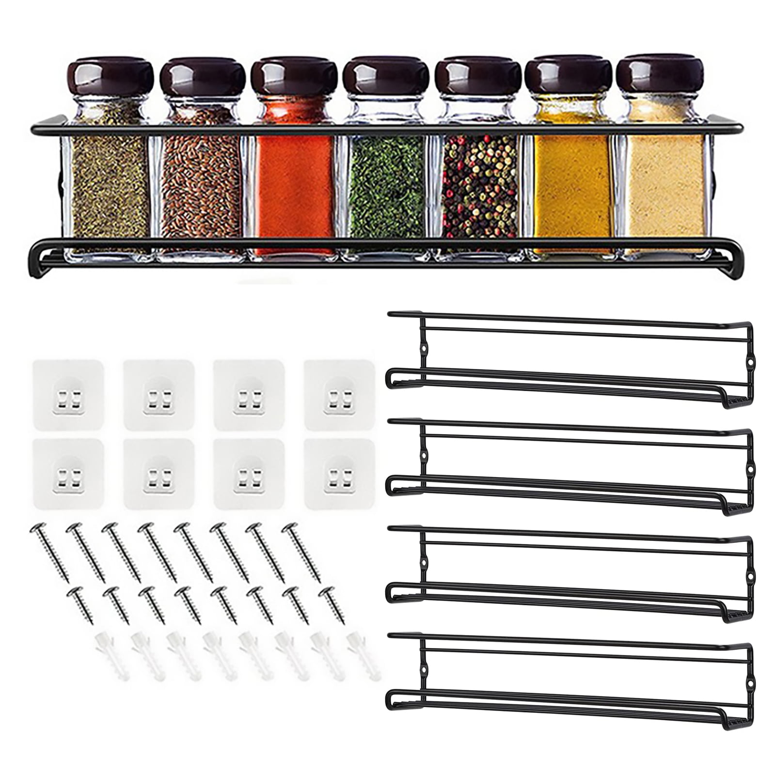 Lomubue 2/4Pcs Spice Rack Wall-mounted Screw Or Adhesive Space-Saving ...