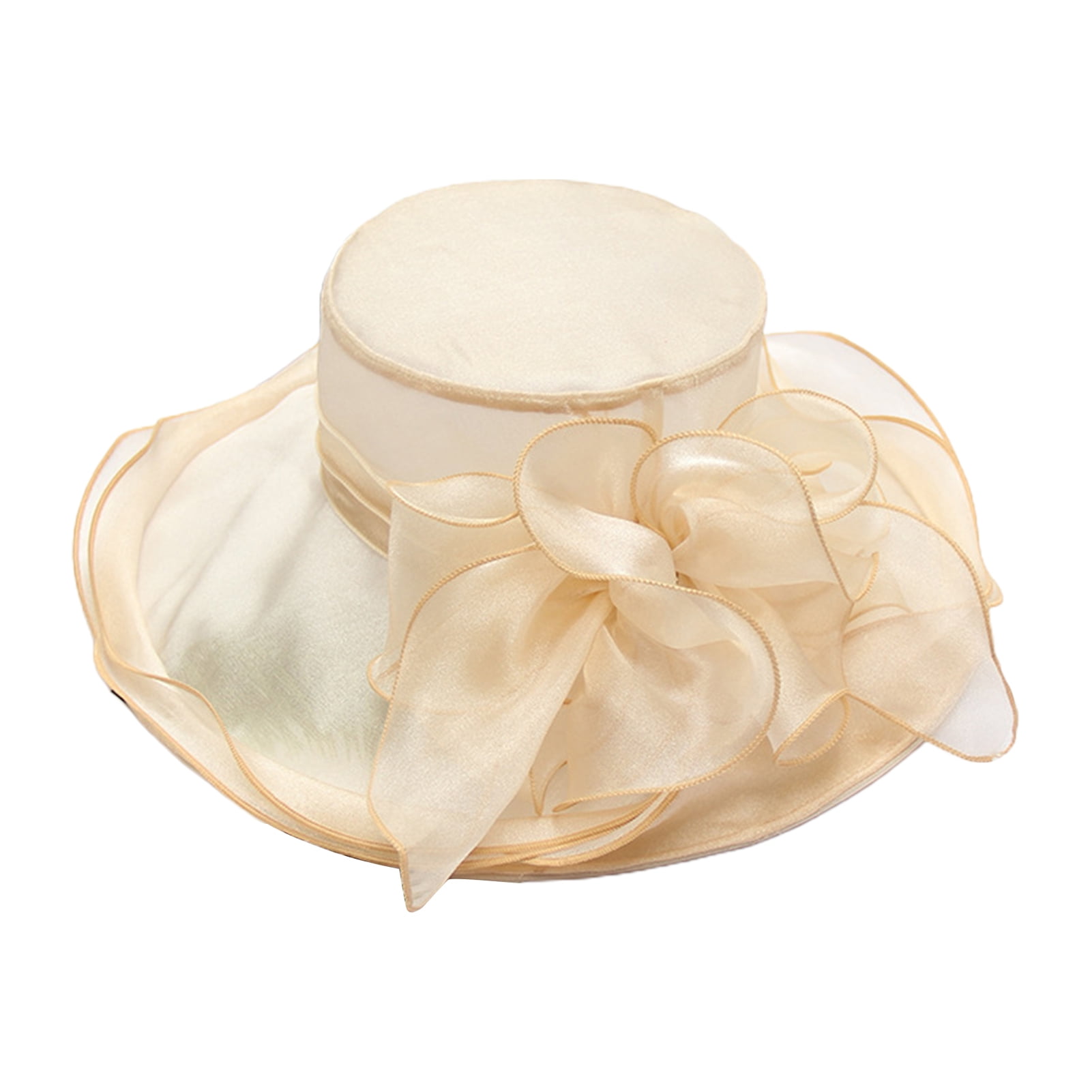 Lomubue Women Church Cap Wide Brim Cloth Flower Temperament Foldable ...