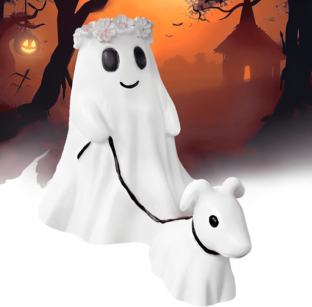 Lomyolo 2024 New Ghost Statue Halloween Ghost Walking Dog Statue Funny ...