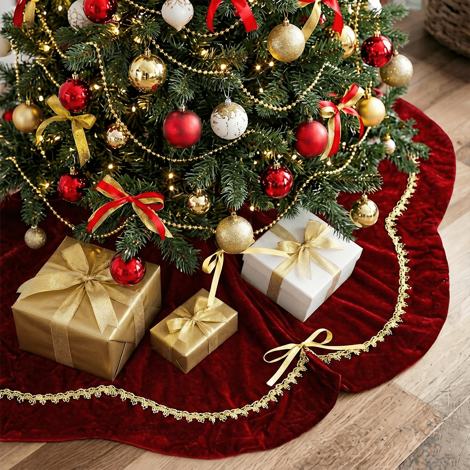 Lomyolo 36Inch Christmas Tree Skirt - Luxury Velvet with Sparkling Gold ...