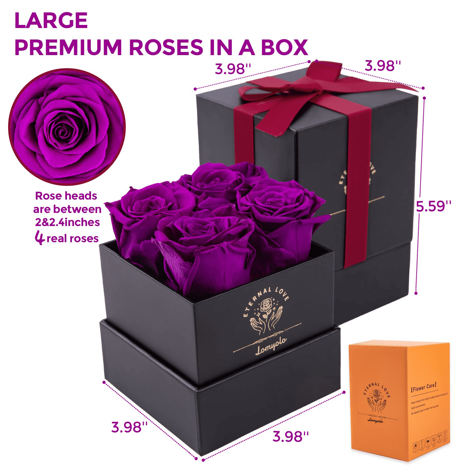 Lomyolo Forever Roses in a Box | Preserved Real Roses Gift Set | Long-Lasting 3-5 Years, 4"x4"x5 ...