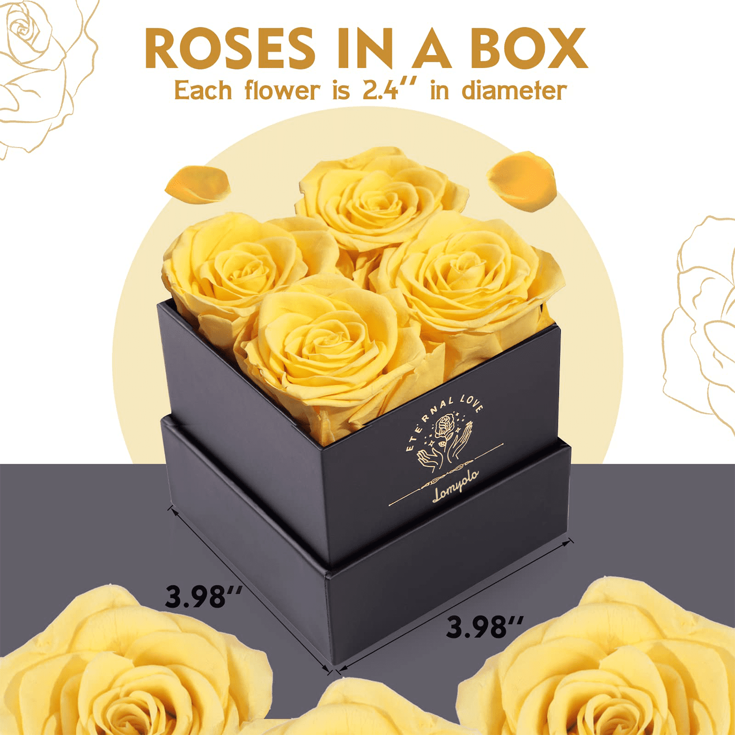 Lomyolo Forever Roses in a Box | Preserved Real Roses Gift Set | Long-Lasting 3-5 Years, 4"x4"x5 ...
