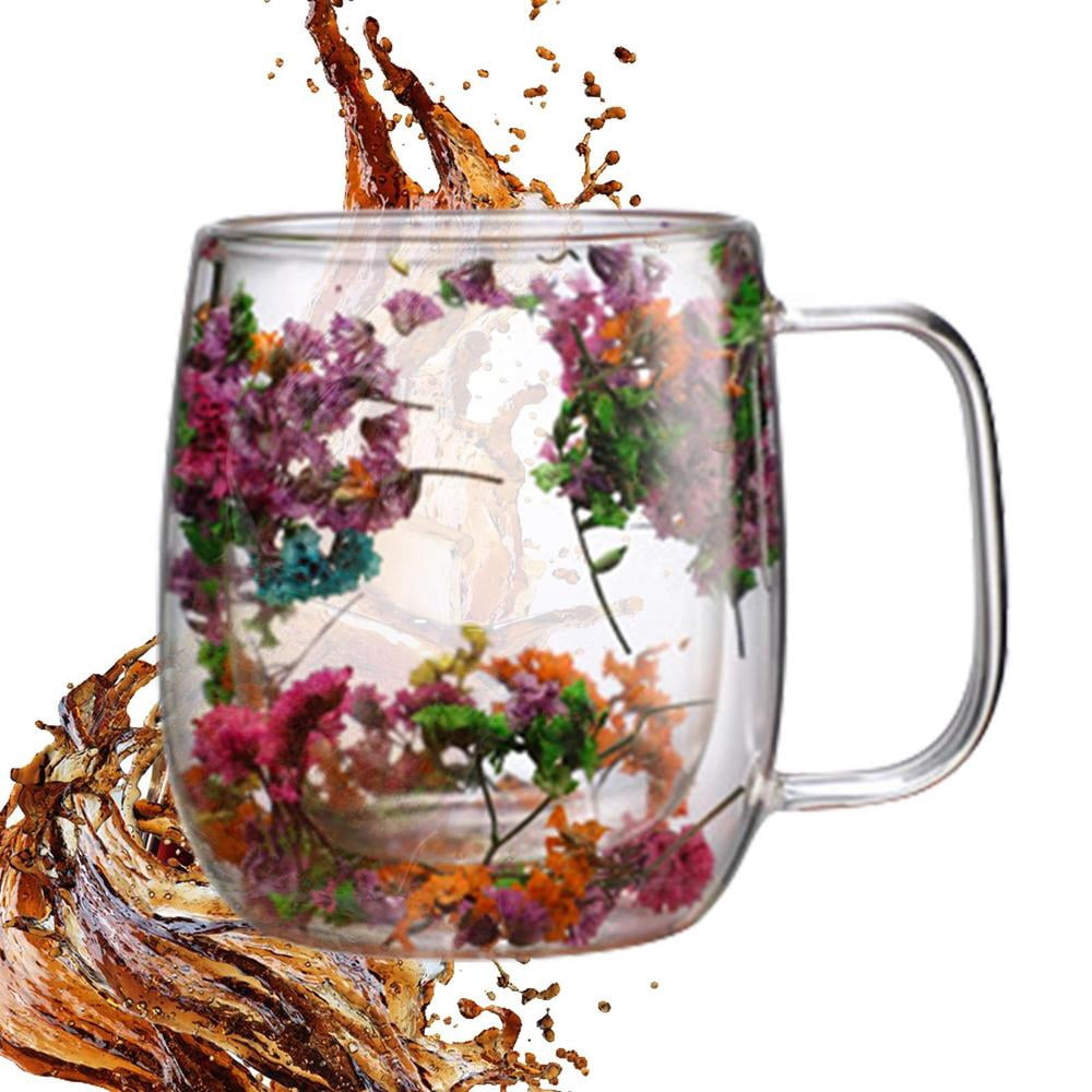 Lona Dried Flowers Glass Tea Cup Tea Cup Coffee Dried Flower Double ...