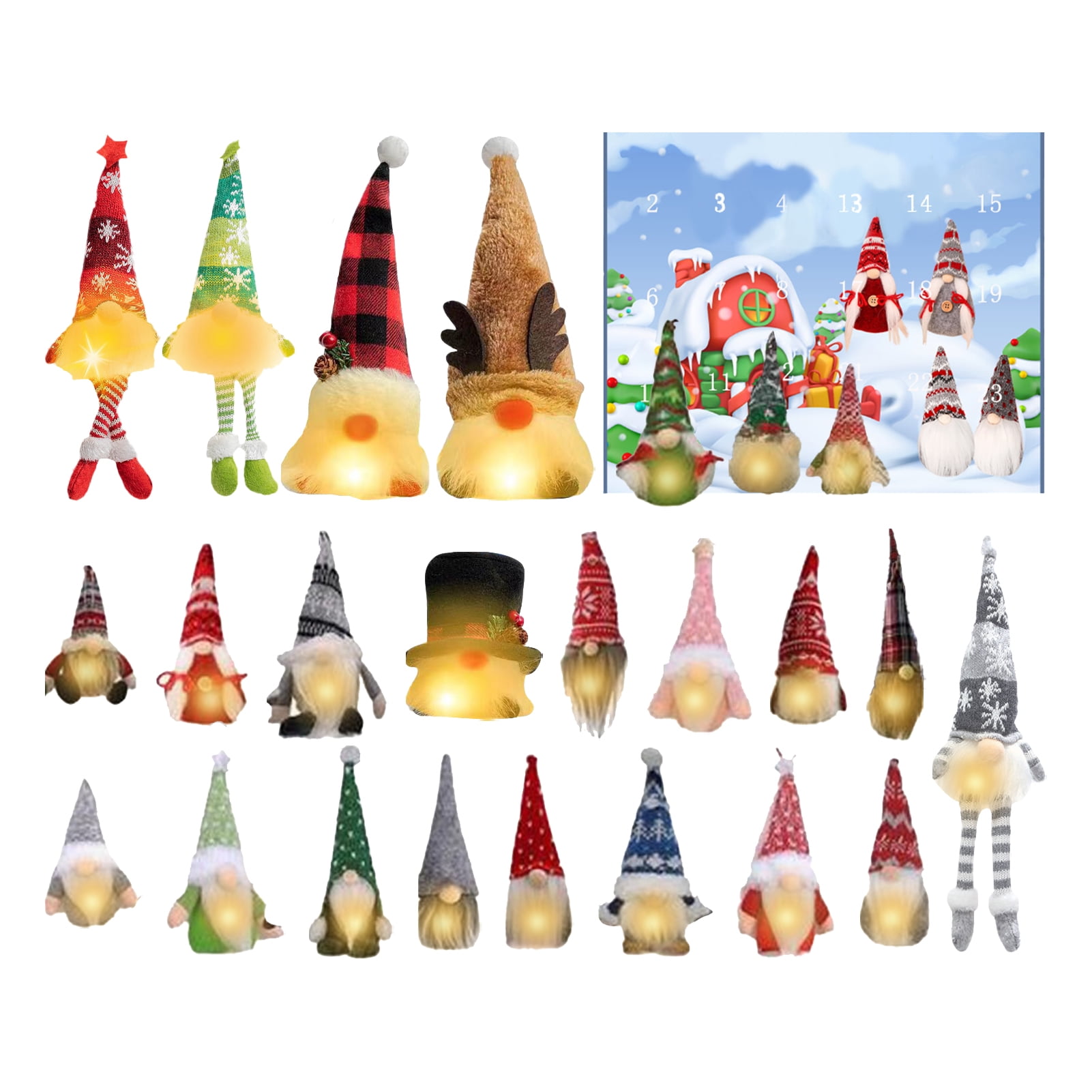 Lona Lighted Gnome Advent Calendar ,Christmas Glowing Gnome Dwarf Dolls ...