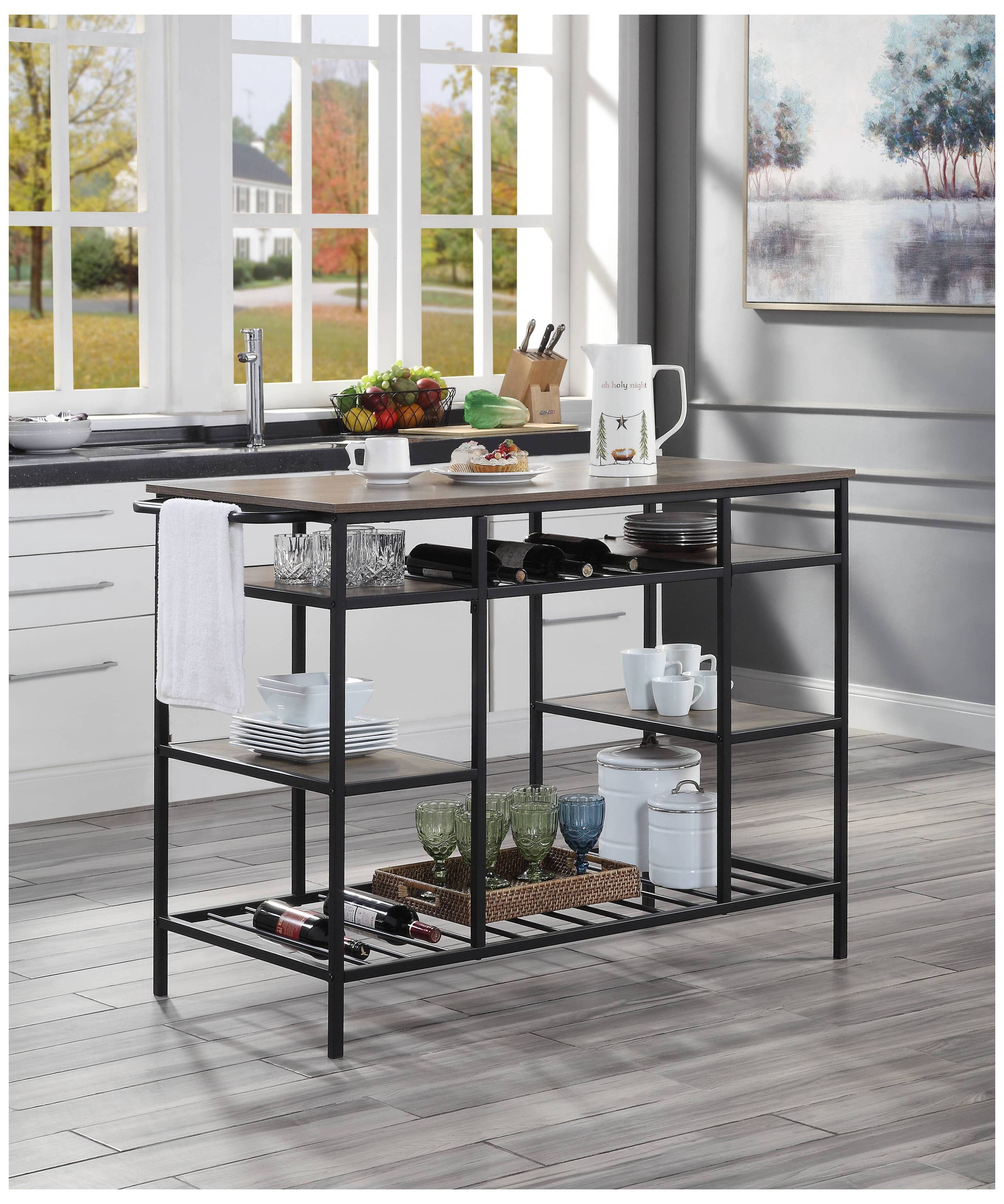 Lona Rustic Oak & Black Finish Kitchen Island - Walmart.com