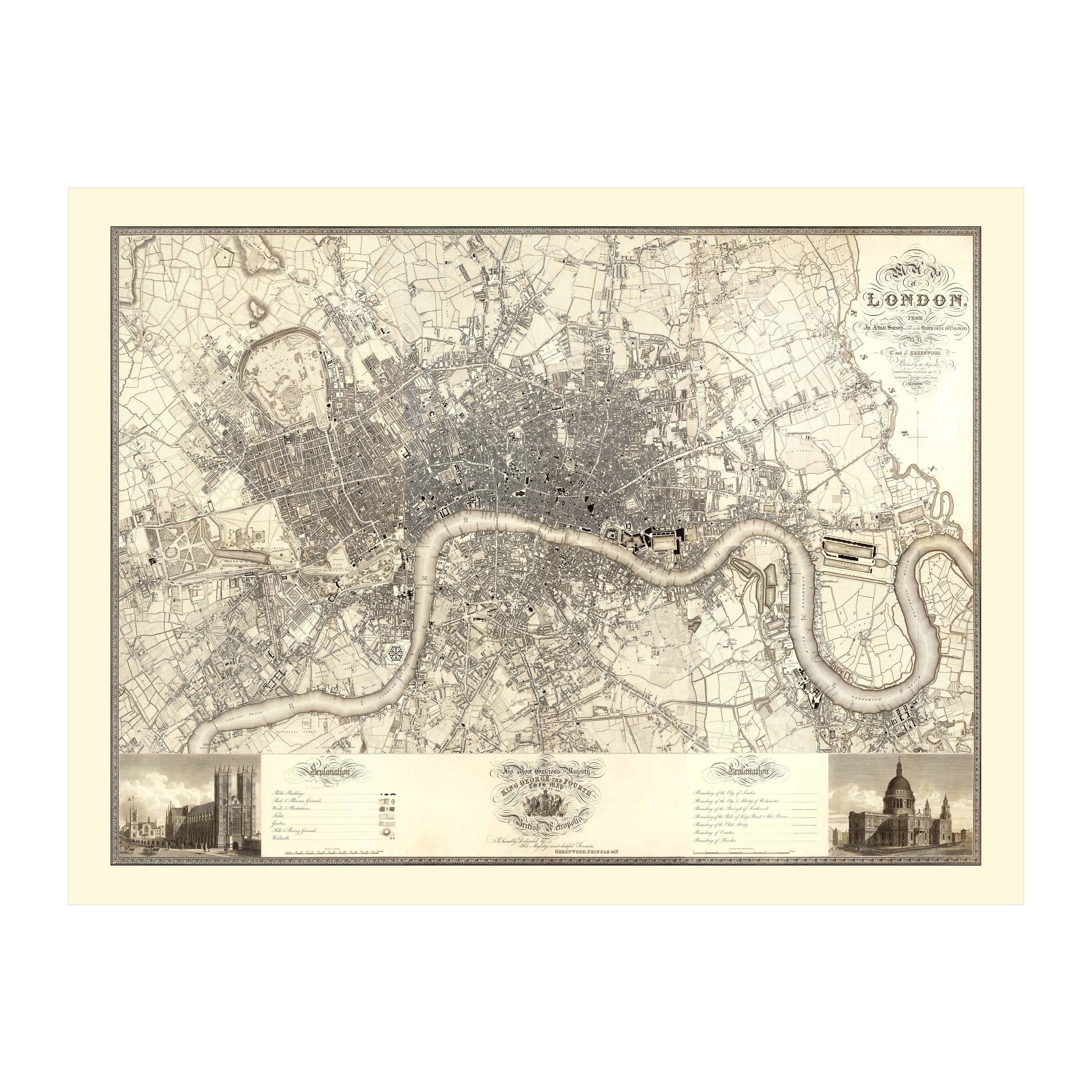 London Art, 1827 Vintage Map of London England History Wall Decor Gift ...