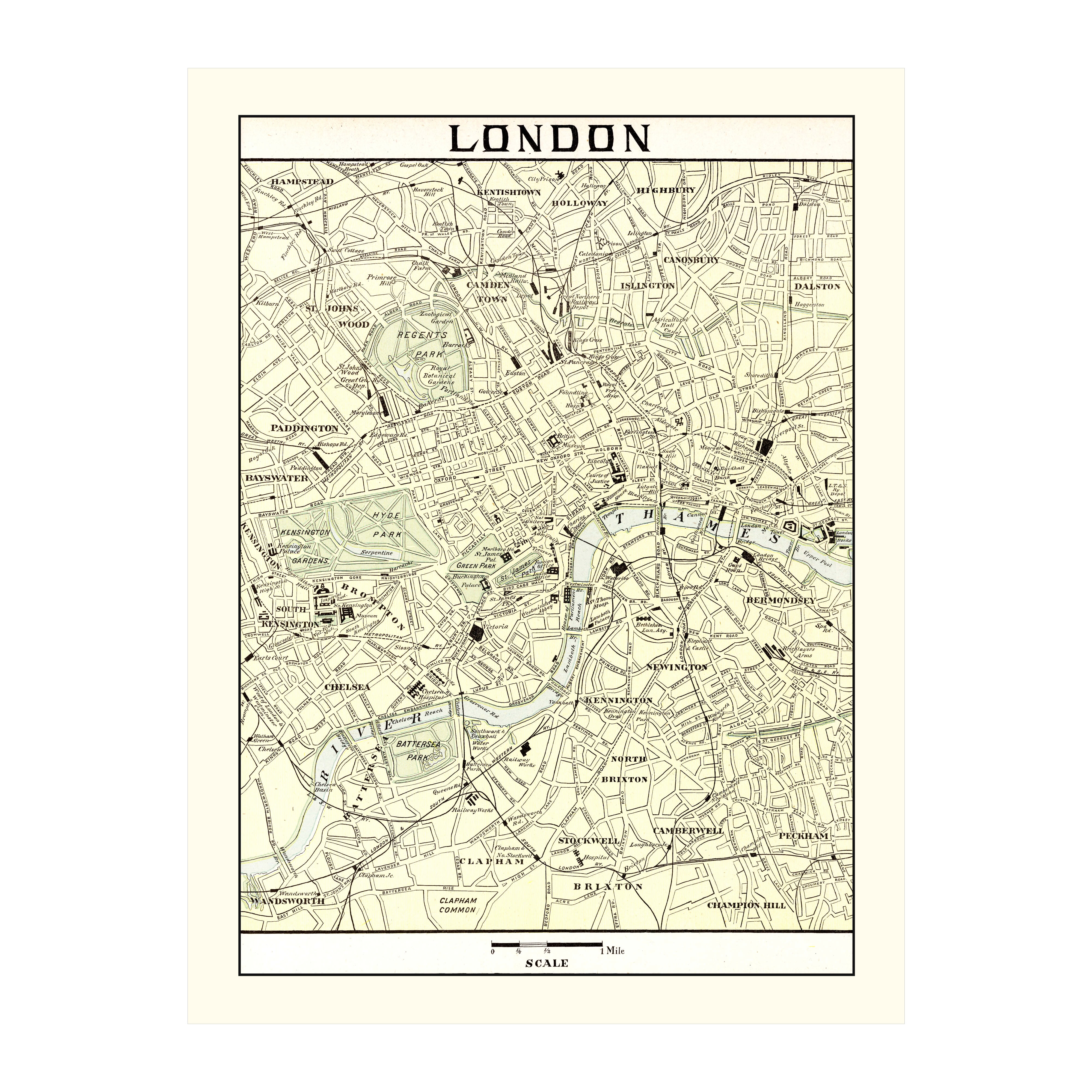 London Art, 1901 Vintage Map of London England History Wall Decor Gift ...