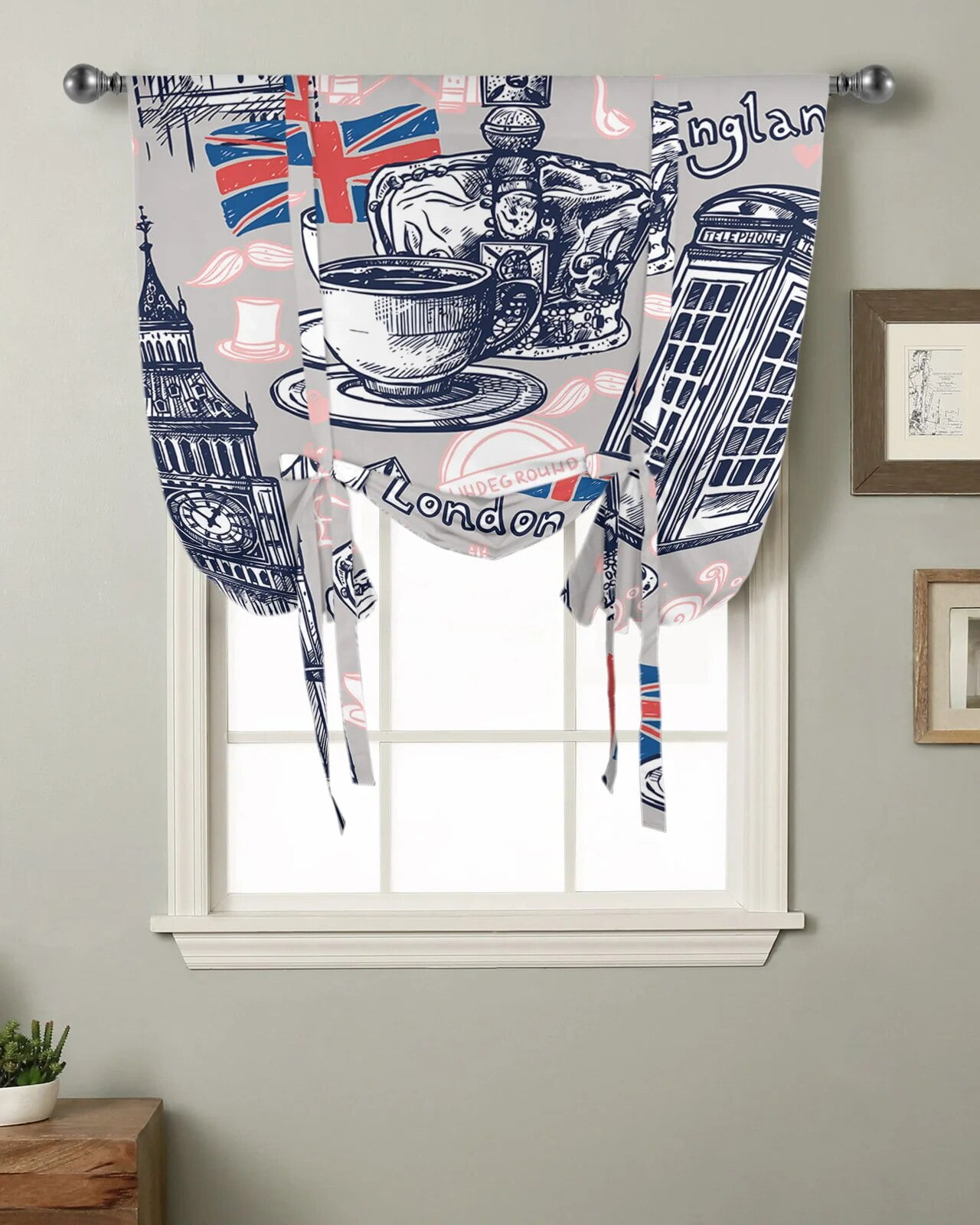 London Big Ben Coffee Union Jack Window Curtain for Living Room Roman ...