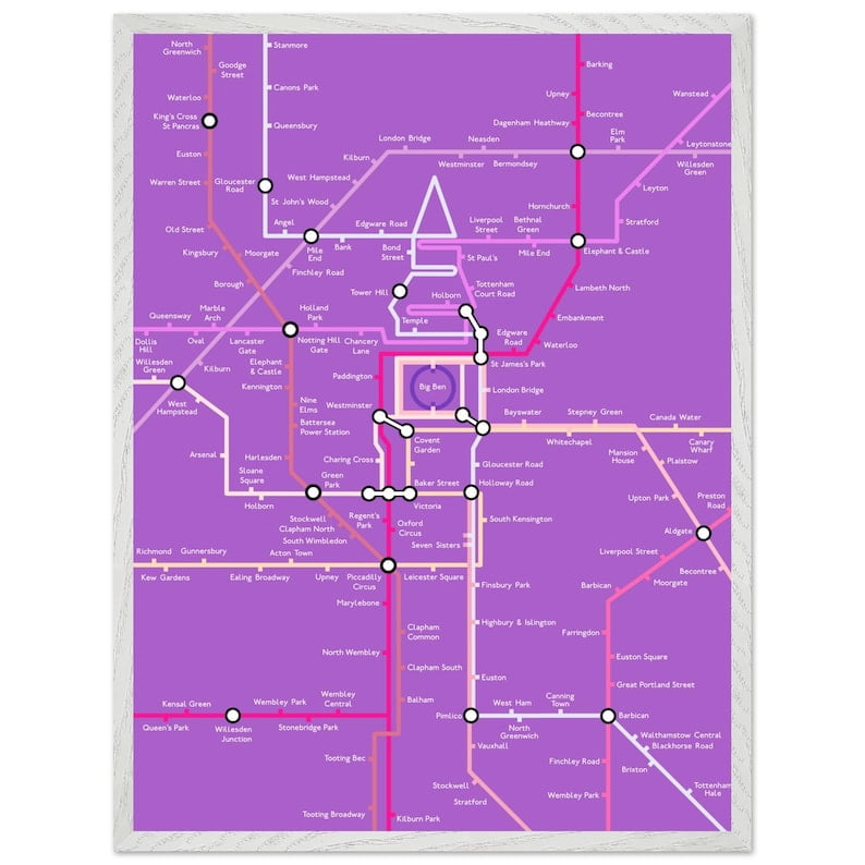 London Big Ben & Tube Map Art – Modern Minimalist Travel Poster, Uk ...
