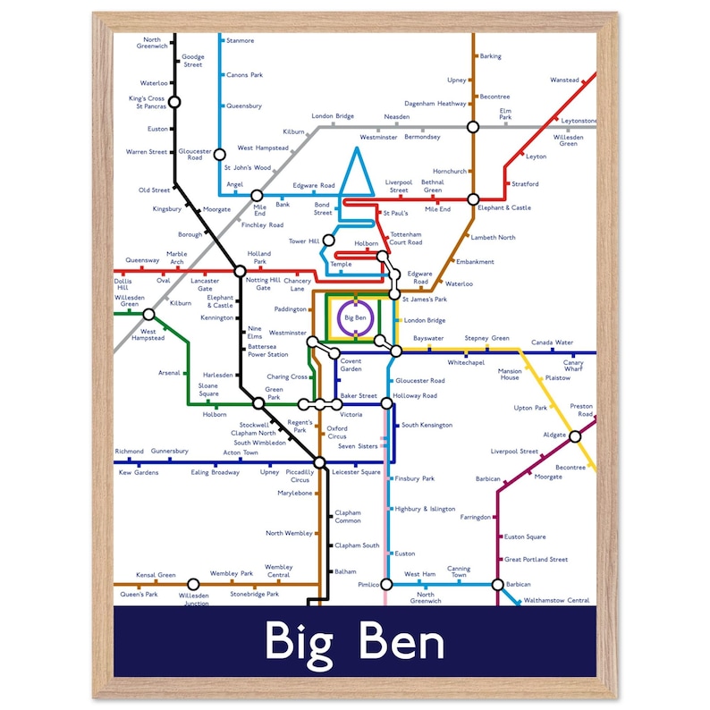 London Big Ben & Tube Map Art Print – British Minimalist Poster, Uk ...