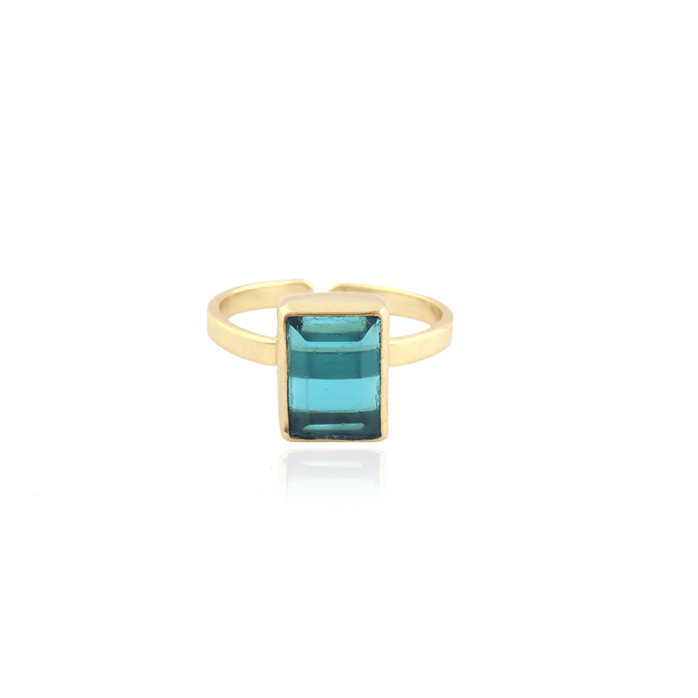 Blue Quartz Gemstone Rectangle Shape Gold Plated Women's Ring - Walmart.com