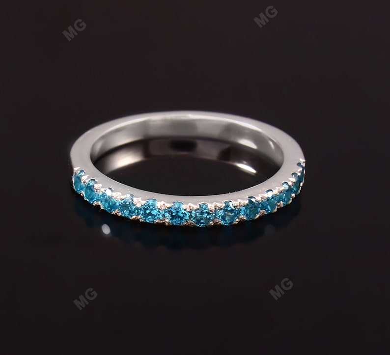 London Blue Topaz Band, Topaz Half Eternity Wedding Band,925 Silver ...