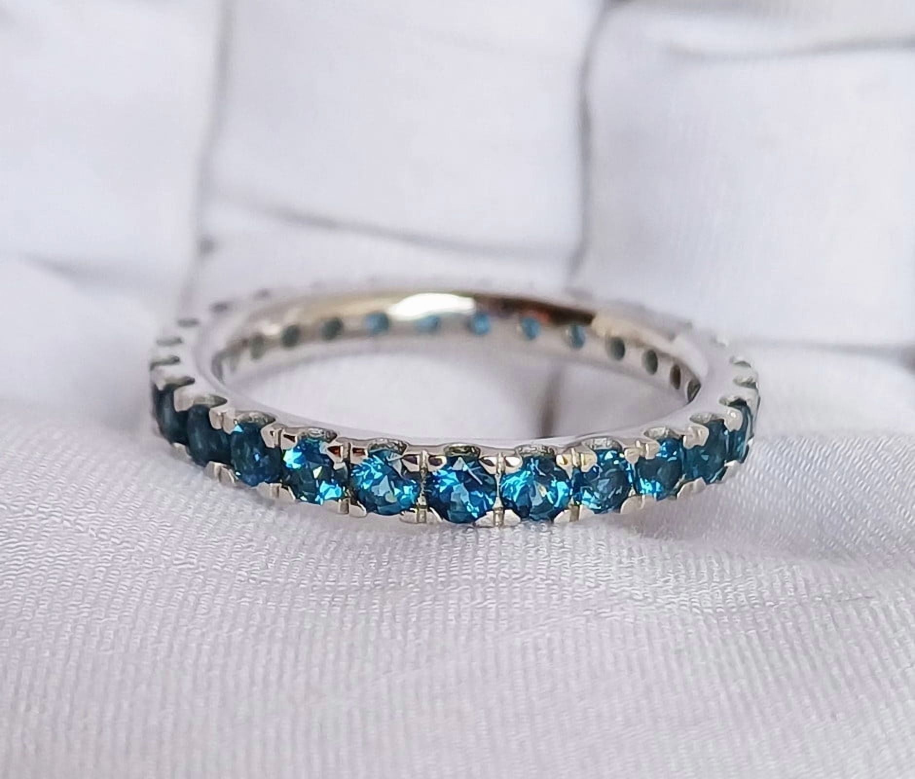 London Blue Topaz Full Eternity Band Ring, Natural London Blue Topaz ...
