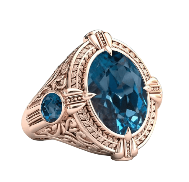 London Blue Topaz Gemstone Wedding Signet Ring For Men 18K Gold ...