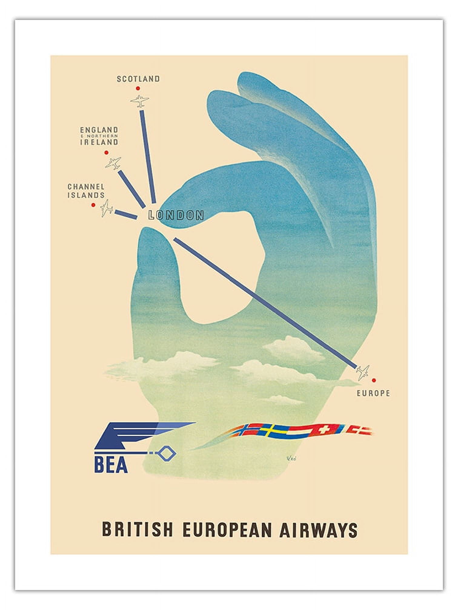 London - British European Airways (BEA) - Vintage Airline Travel Poster ...