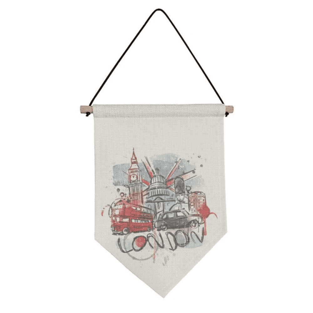 London Bus Big Ben UK Watercolor Canvas Flag Hanging Wall Art Decor ...