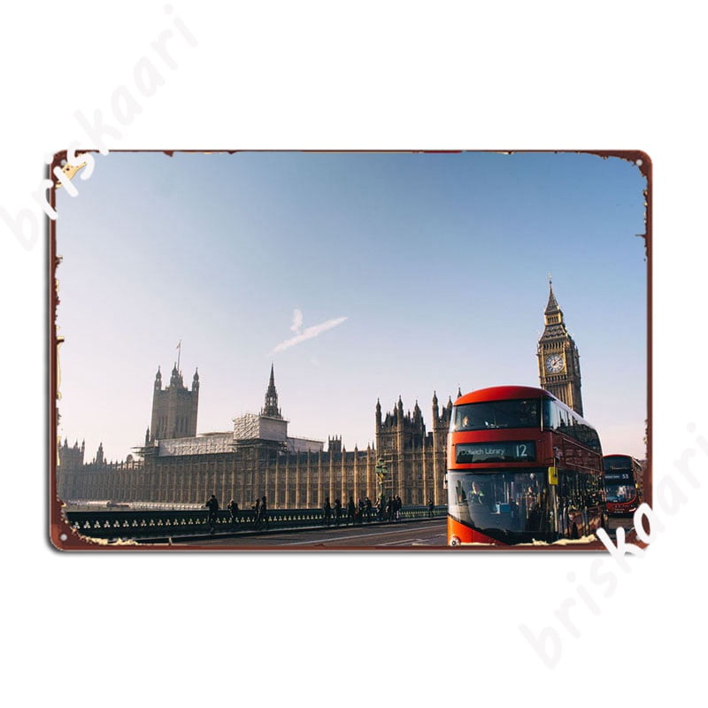 London Bus In The City Metal Sign Plaques Cave Pub Club Home Designing ...